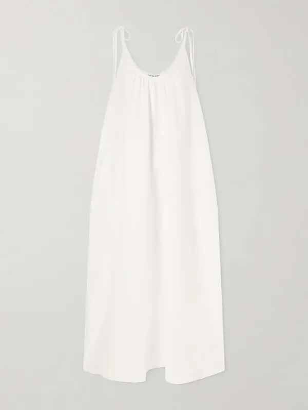 ANINE BING Flora Gathered Lyocell And Linen-blend Maxi Dress - White