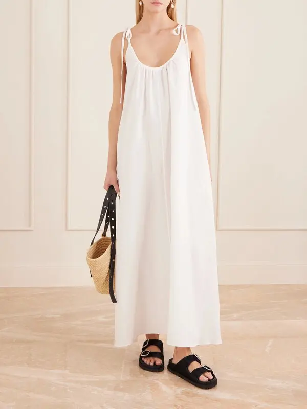ANINE BING Flora Gathered Lyocell And Linen-blend Maxi Dress - White