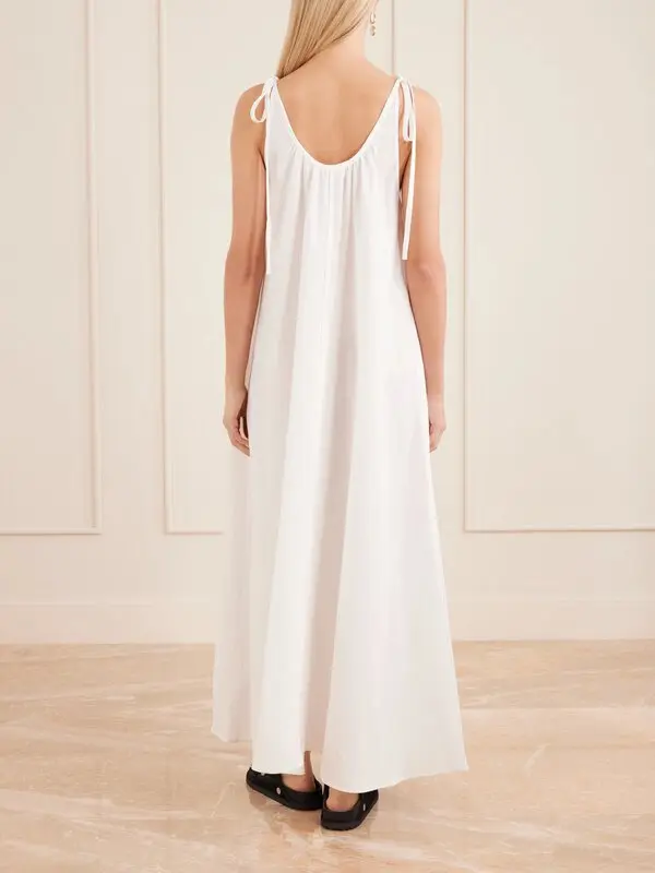 ANINE BING Flora Gathered Lyocell And Linen-blend Maxi Dress - White