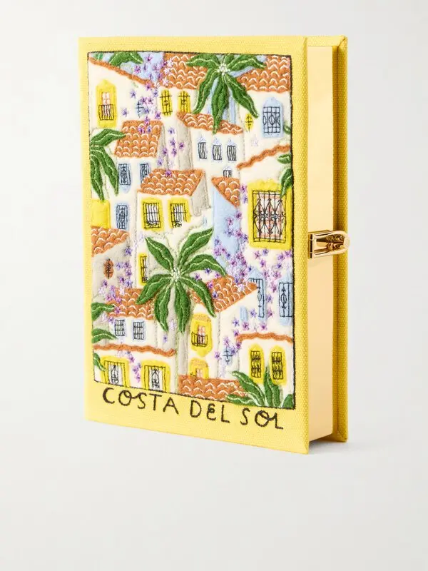OLYMPIA LE-TAN Costa Del Sol Appliquéd Embroidered Canvas Clutch - Yellow