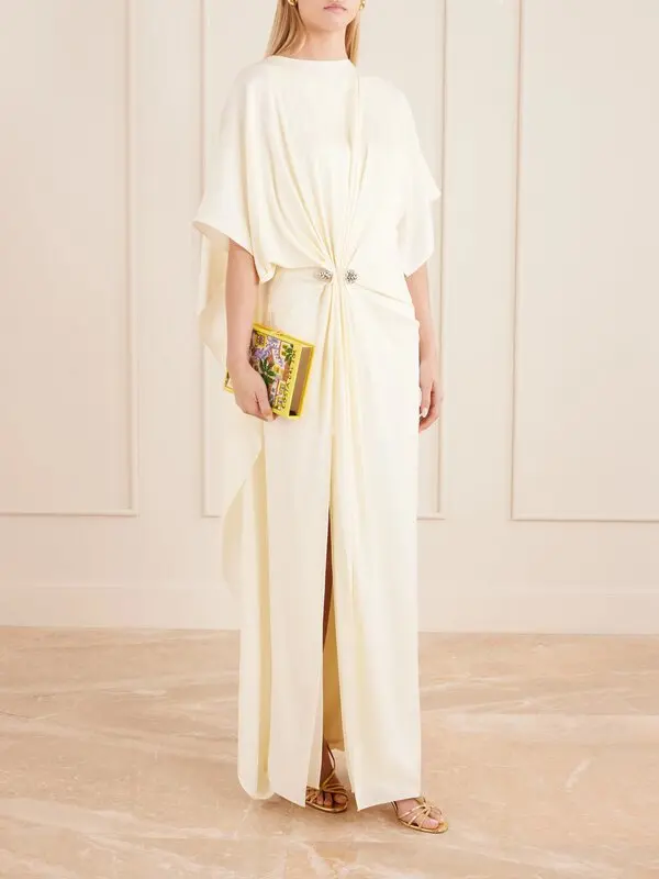 OLYMPIA LE-TAN Costa Del Sol Appliquéd Embroidered Canvas Clutch - Yellow
