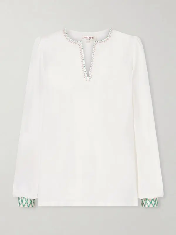 EMPORIO SIRENUSE Vera Embroidered Silk-crepe Blouse - Red