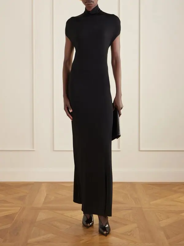 COLLEEN ALLEN Open-back Jersey Turtleneck Gown - Black
