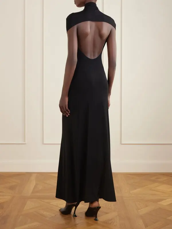 COLLEEN ALLEN Open-back Jersey Turtleneck Gown - Black