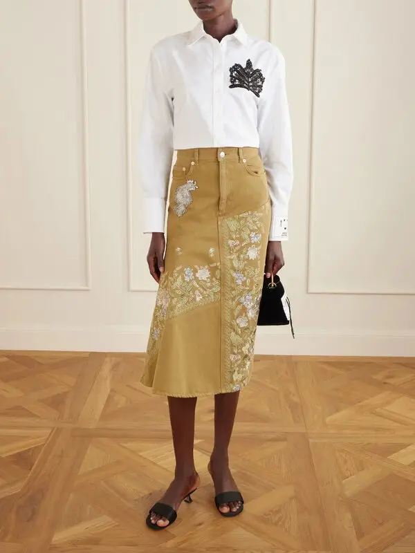 Erdem Embellished Lace-trimmed Organic Cotton-poplin Shirt