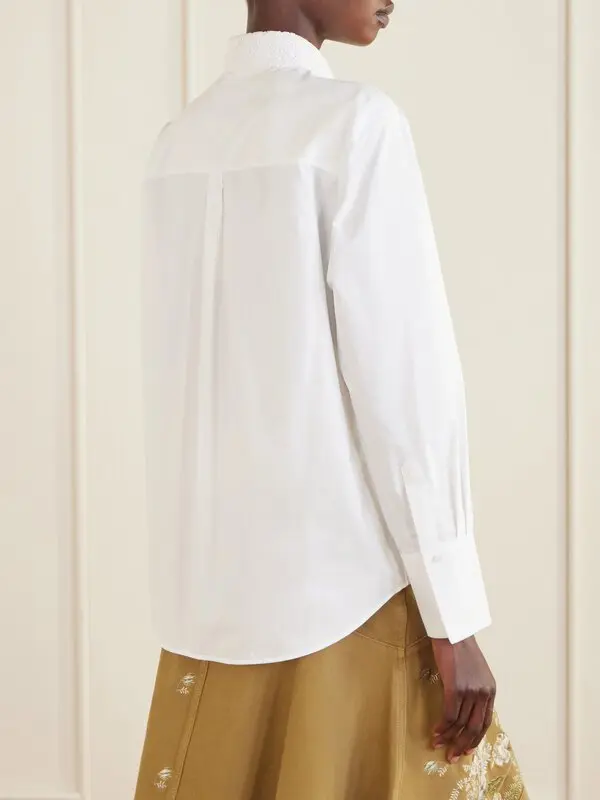Erdem Embellished Lace-trimmed Organic Cotton-poplin Shirt