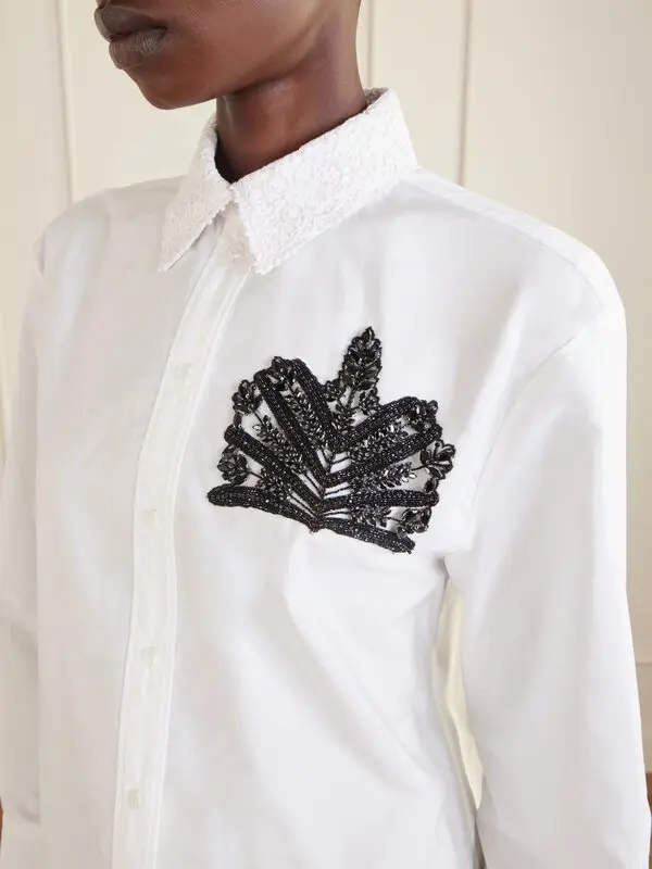 Erdem Embellished Lace-trimmed Organic Cotton-poplin Shirt