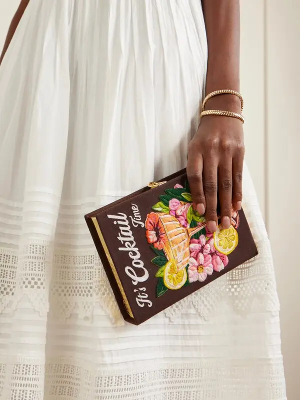OLYMPIA LE-TAN It's Cocktail Time Appliquéd Embroidered Clutch - Brown