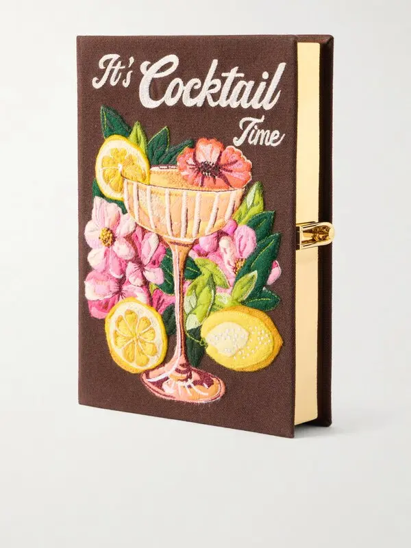 OLYMPIA LE-TAN It's Cocktail Time Appliquéd Embroidered Clutch - Brown
