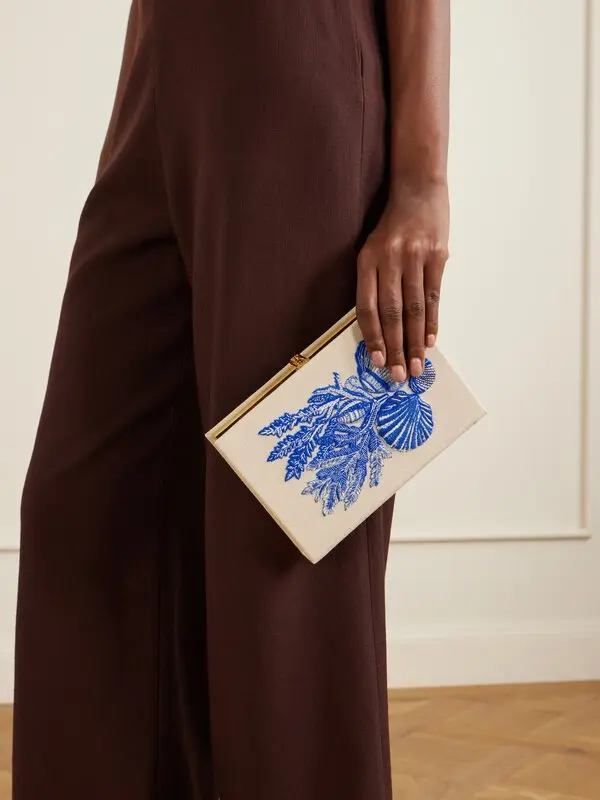 OLYMPIA LE-TAN Sea Garden Embroidered Clutch - Neutrals