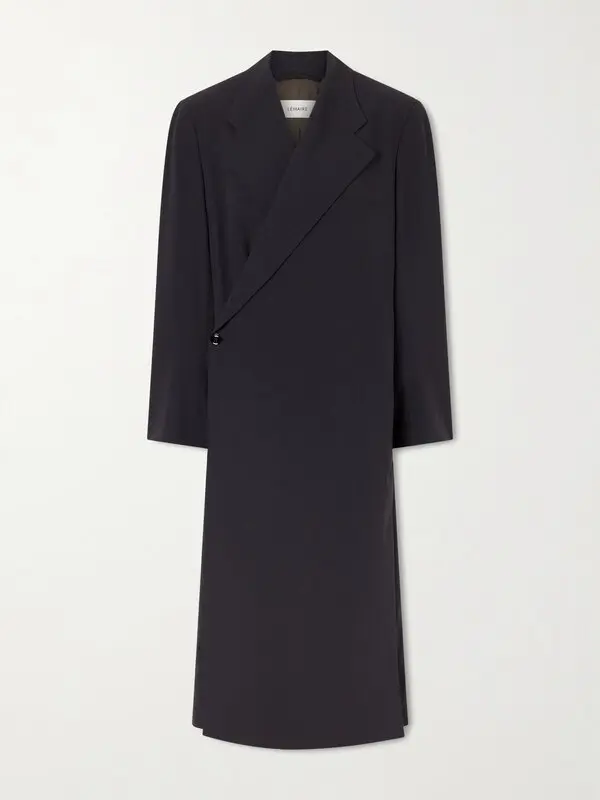 LEMAIRE Wool-crepe Wrap-over Coat - Black