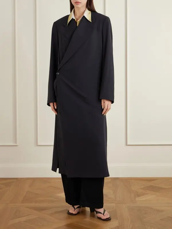 LEMAIRE Wool-crepe Wrap-over Coat - Black