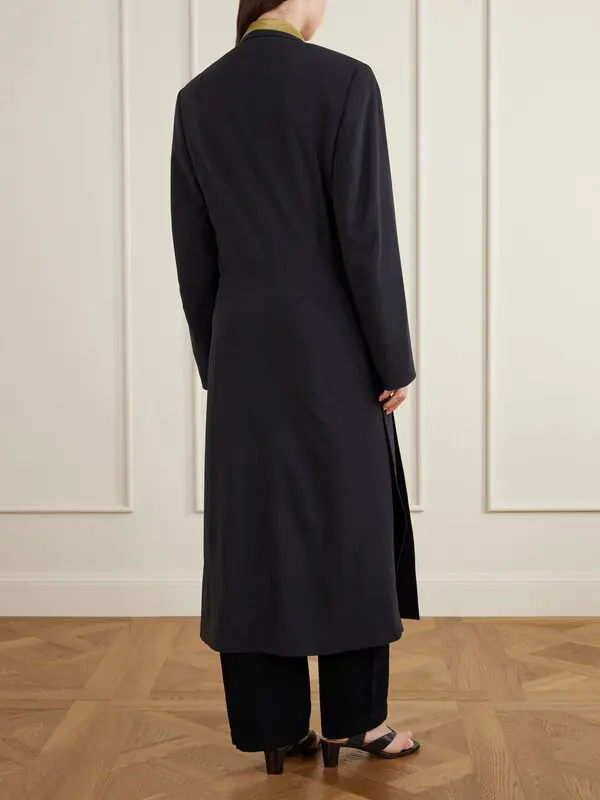 LEMAIRE Wool-crepe Wrap-over Coat - Black