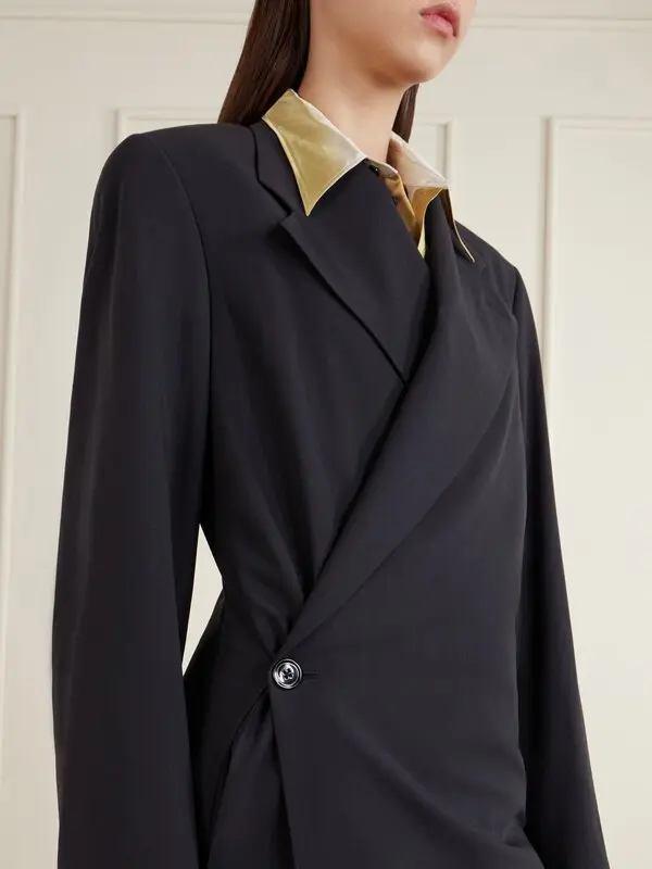 LEMAIRE Wool-crepe Wrap-over Coat - Black