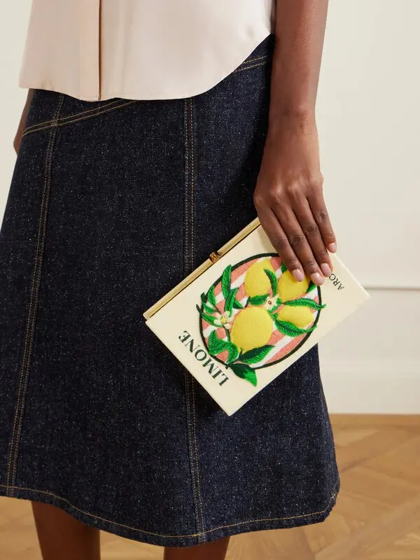 OLYMPIA LE-TAN Aroma D'italia Appliquéd Embroidered Canvas Clutch - Yellow
