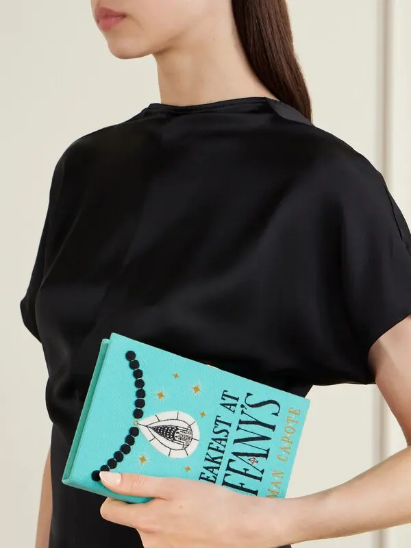 OLYMPIA LE-TAN Breakfast At Tiffany's Appliquéd Embroidered Canvas Clutch - Blue