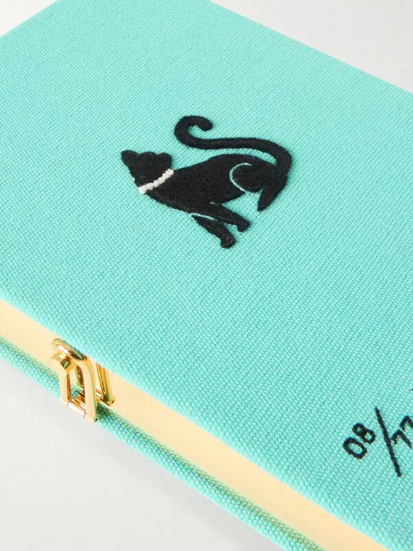 OLYMPIA LE-TAN Breakfast At Tiffany's Appliquéd Embroidered Canvas Clutch - Blue