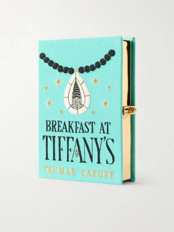 OLYMPIA LE-TAN Breakfast At Tiffany's Appliquéd Embroidered Canvas Clutch - Blue
