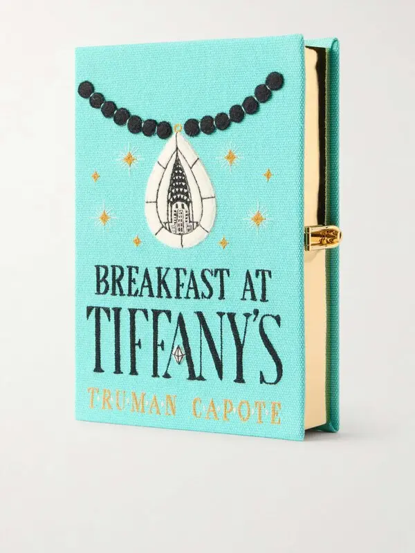 OLYMPIA LE-TAN Breakfast At Tiffany's Appliquéd Embroidered Canvas Clutch - Bright Blue