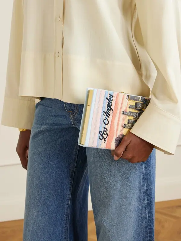 OLYMPIA LE-TAN Los Angeles Appliquéd Embroidered Canvas Clutch