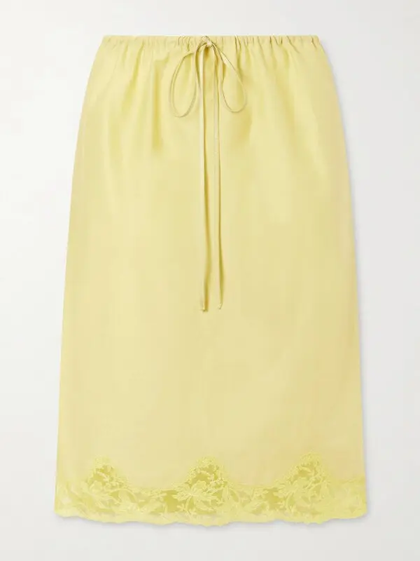 Saint Laurent Lace-trimmed Poplin Midi Skirt - Yellow