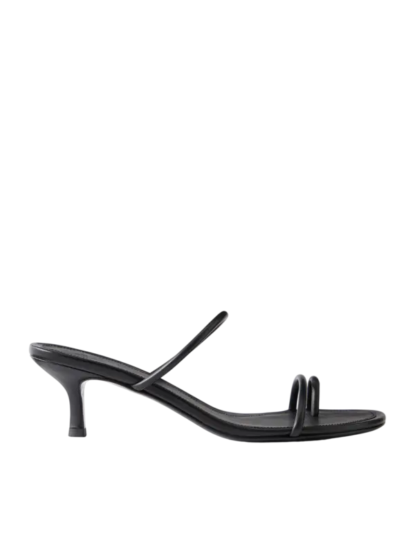 ST. AGNI Leather Kitten Heel Sandals - Black