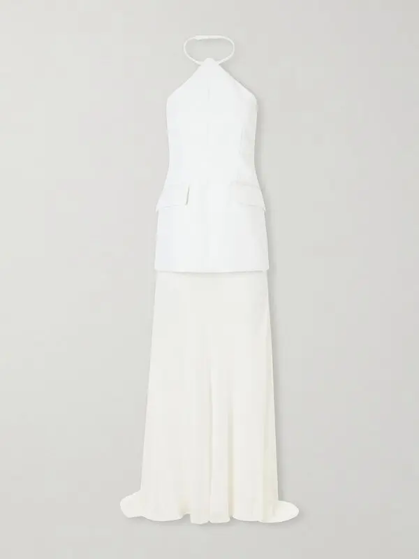Sportmax Silk-blend Chiffon And Crepe Halterneck Maxi Dress