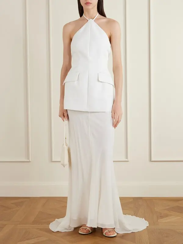 Sportmax Silk-blend Chiffon And Crepe Halterneck Maxi Dress
