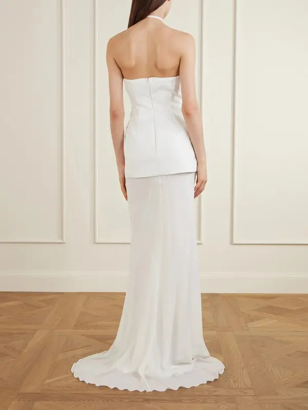 Sportmax Silk-blend Chiffon And Crepe Halterneck Maxi Dress