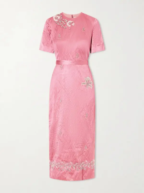 Erdem Embellished Crinkled-satin Midi Dress