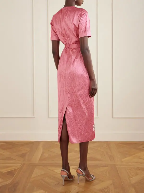 Erdem Embellished Crinkled-satin Midi Dress