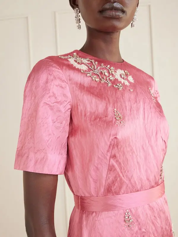 Erdem Embellished Crinkled-satin Midi Dress