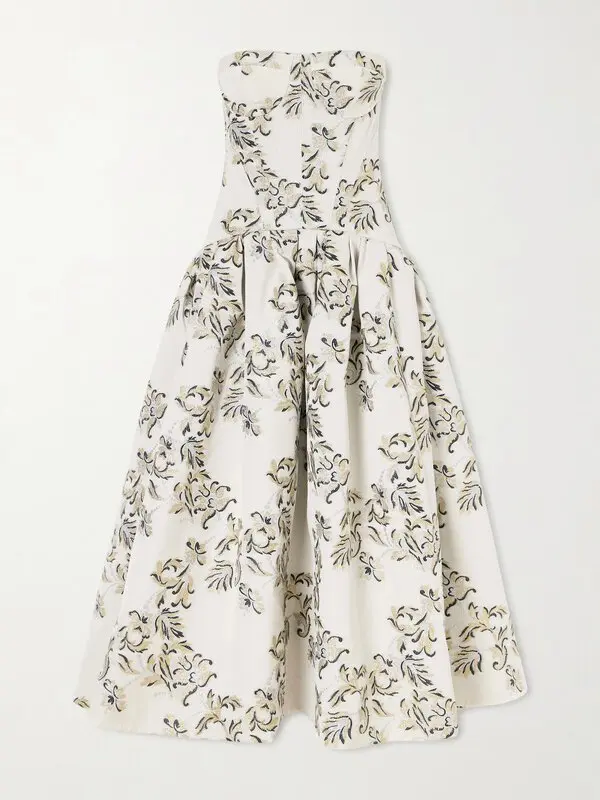 Carolina Herrera Strapless Metallic Floral-jacquard Gown - Neutrals