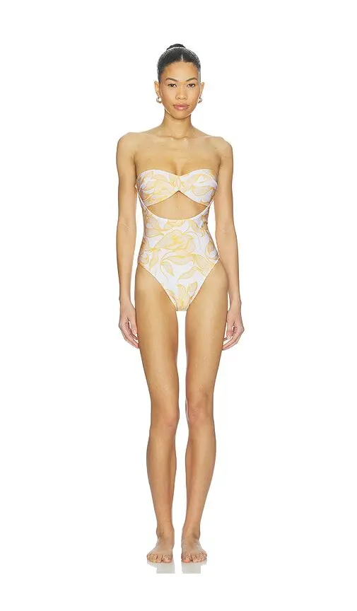 ADRIANA DEGREAS Foliage Cut Out Swimsuit - Cashew Yellow