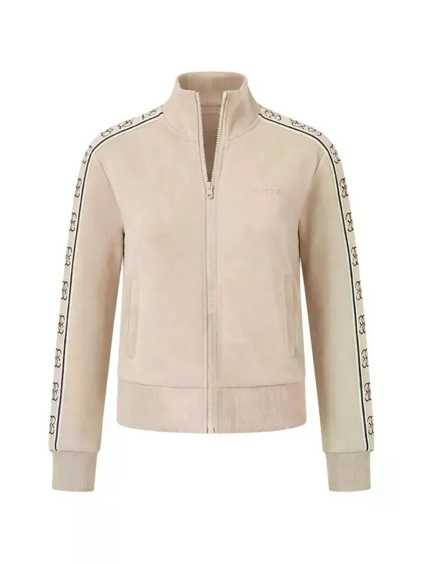 Guess Logo Tape Zip-up Sweatshirt - Neutrals