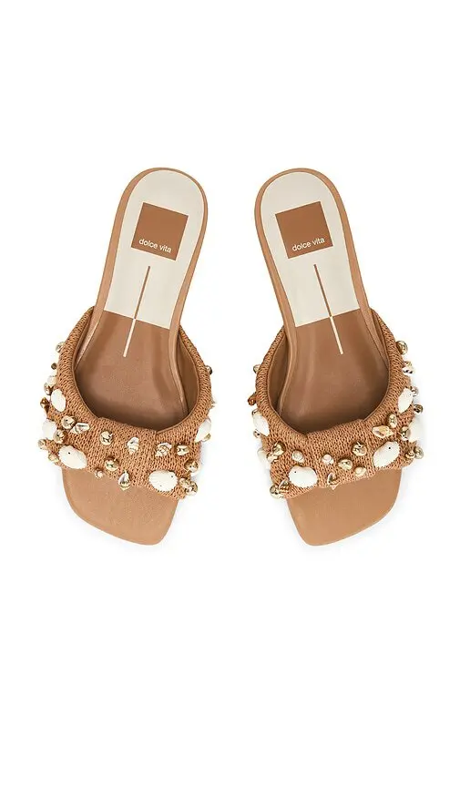 Dolce Vita Lizza Embellished Raffia Sandal - Toffee