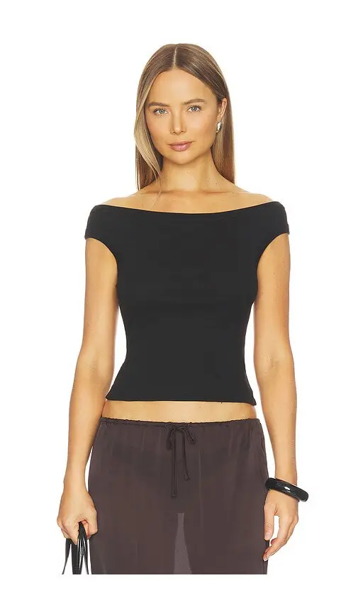 ST. AGNI Organic Cotton Off Shoulder Top - Jet Black