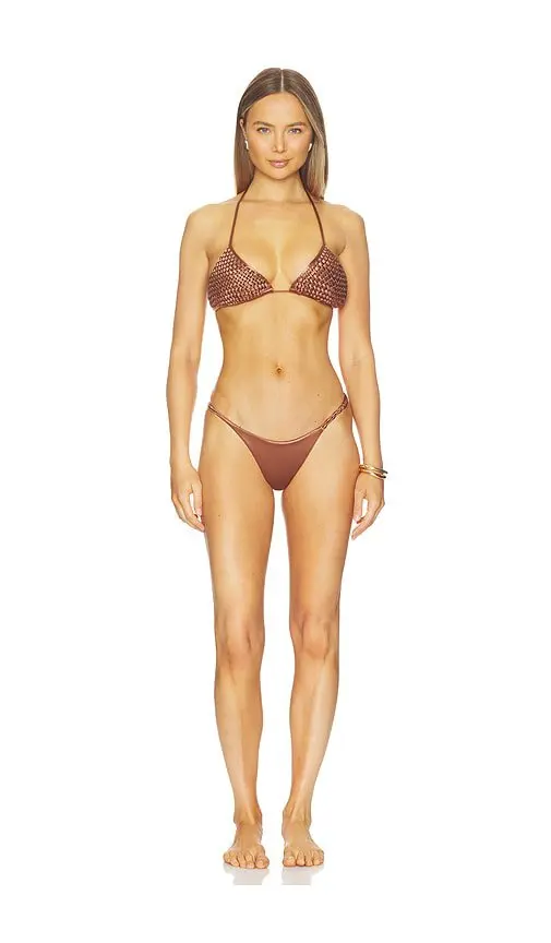 ISA BOULDER Weavestring Bikini Bottom In Metallic Bronze