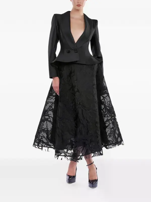 ARAFTU Peplum Lace-patterned Gown - Black