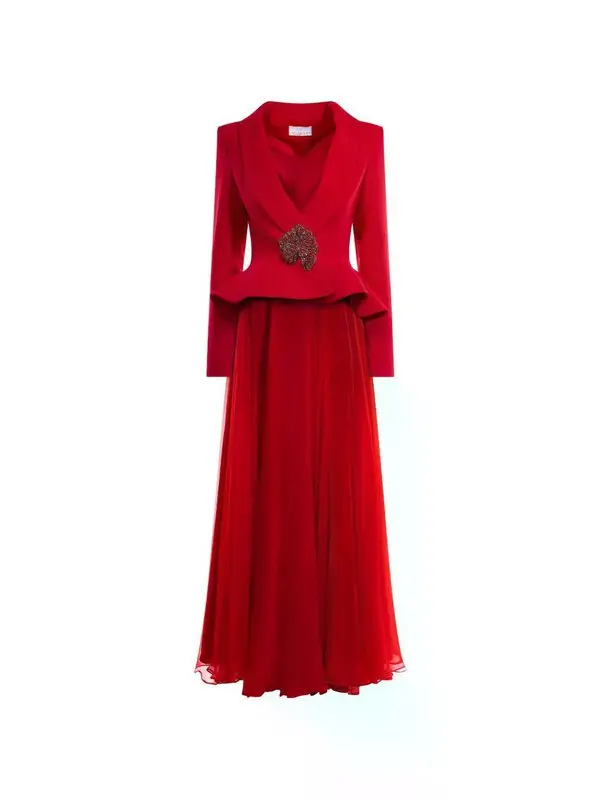 ARAFTU Crystal-embellished Peplum Gown - Red