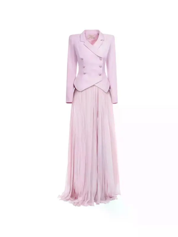 ARAFTU Arafatu Pleated Peplum Blazer And Maxi Skirt Set - Pink