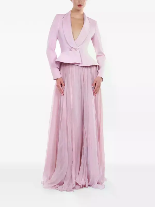 ARAFTU Arafatu Pleated Peplum Blazer And Maxi Skirt Set - Pink