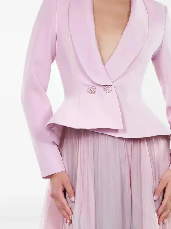 ARAFTU Arafatu Pleated Peplum Blazer And Maxi Skirt Set - Pink