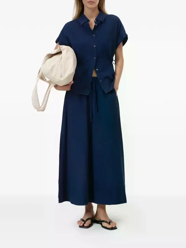 Closed Gathered Slit Maxi Skirt - Blue