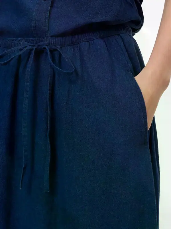 Closed Gathered Slit Maxi Skirt - Blue