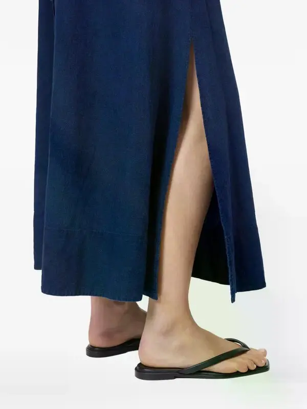 Closed Gathered Slit Maxi Skirt - Blue