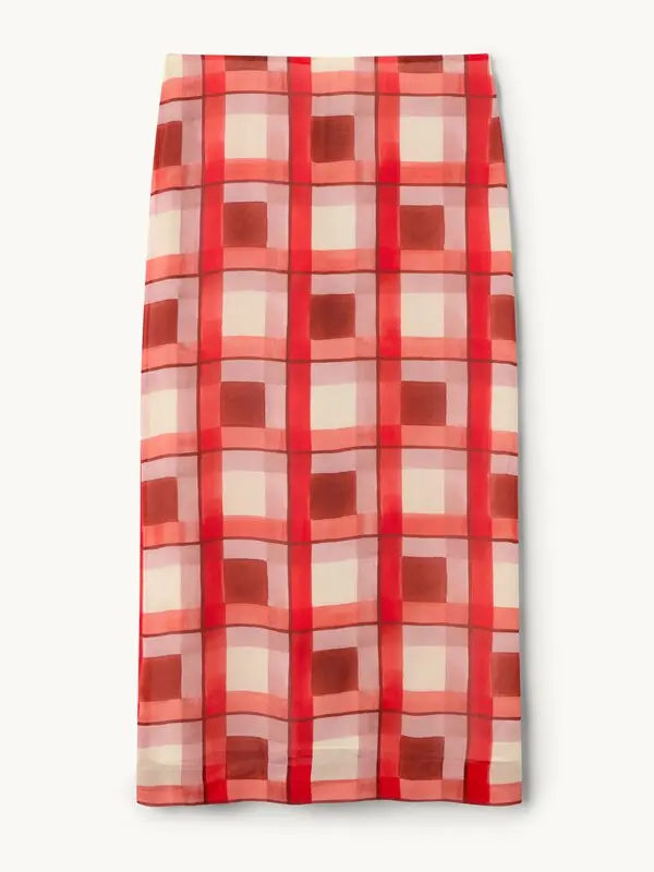 GWYN Checked Midi Skirt - Red,pink Check