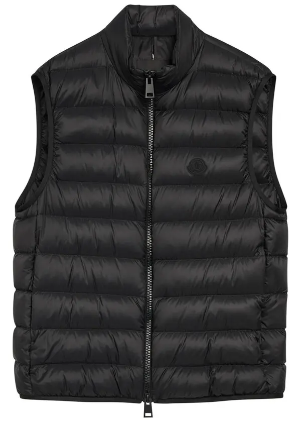 Moncler Quilted Shell Gilet With Logo Appliqu - Black