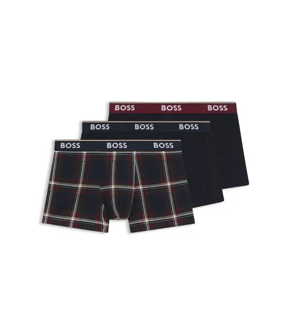 BOSS Three-pack Of Logo-waistband Trunks In Stretch Cotton - Patterned