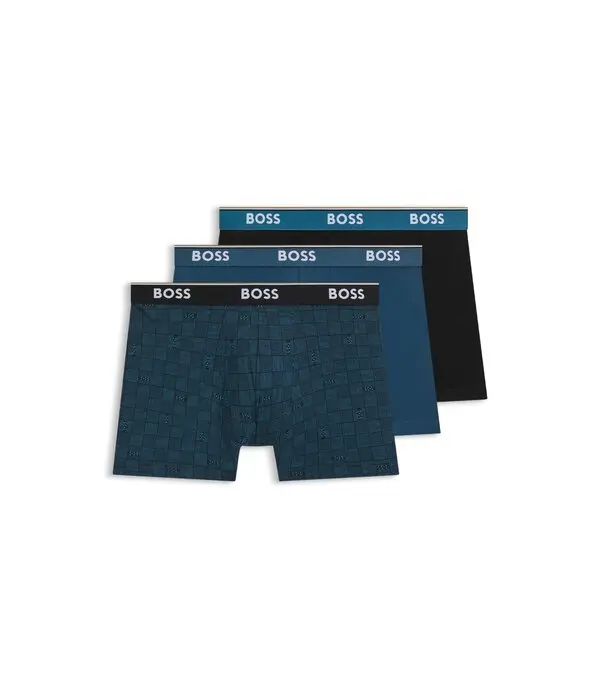 BOSS Three-pack Of Logo-waistband Boxer Briefs In Stretch Cotton - Patterned